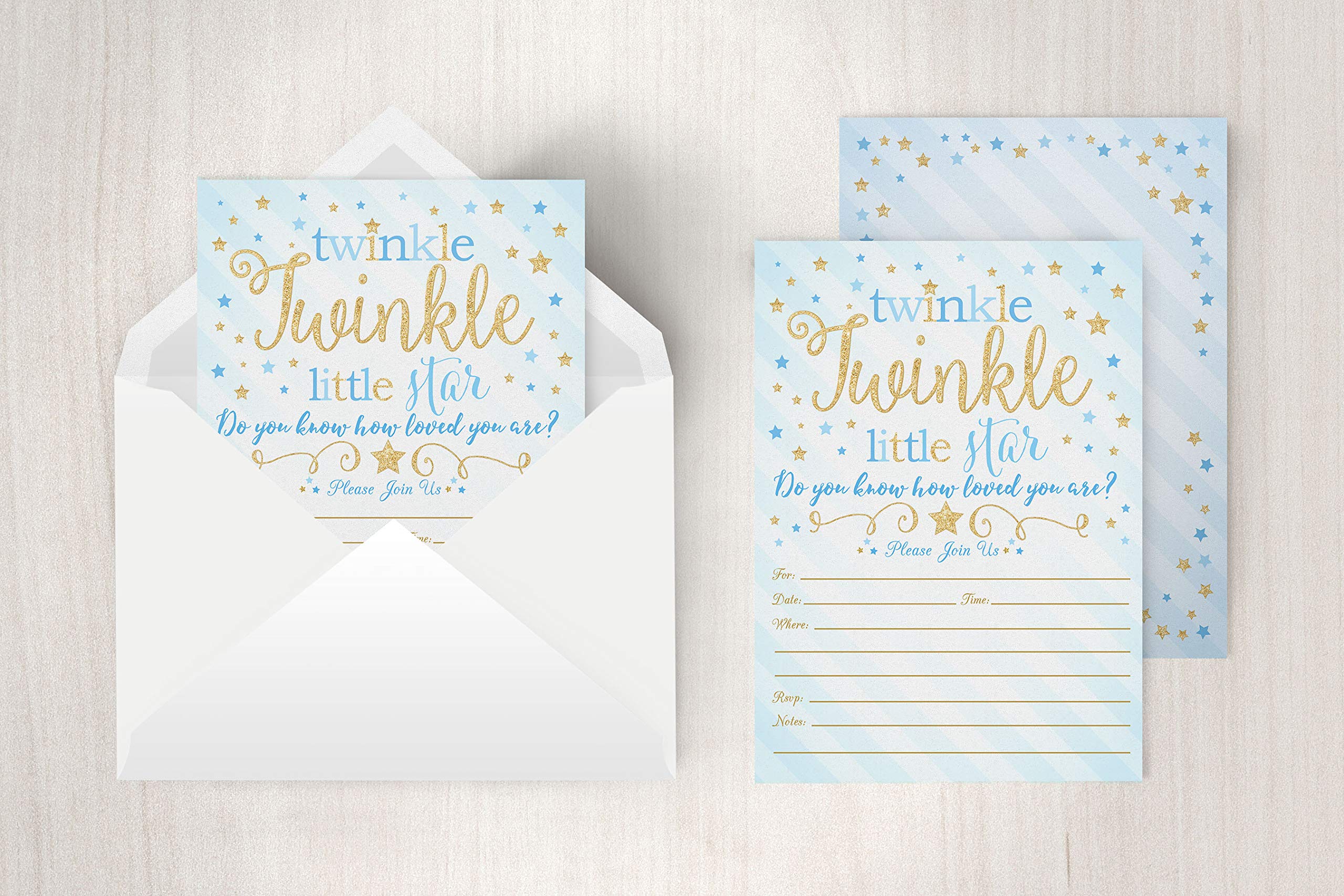 Your Main Event Prints Boy Twinkle Twinkle Little Star Baby Shower Invitations, Blue and Gold Twinkle Twinkle Little Star Boy Baby Shower Invites, 20 Fill in Style With Envelopes