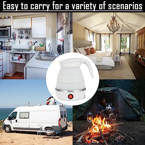 Foldable Electric Travel Kettle - Portable and Convenient Silicone Collapsible Water Boiler and Tea Pot for Camping - Easy Storage with Detachable Power Cord （White）