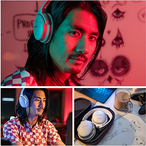 Bose QuietComfort 45 Wireless Noise-Canceling Headphones (White Smoke) Bundle with Headphone Stand + USB Wall Adapter + Headphone Cleaning Kit (Renewed)