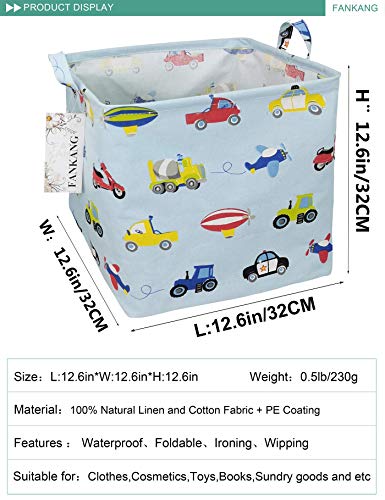 FANKANG Storage Bins Nursery Hamper Canvas Laundry Basket Foldable with Waterproof PE Coating Large Storage Baskets Gift Baskets for Kids, Office, Bedroom, Clothes,Toys (Cars)