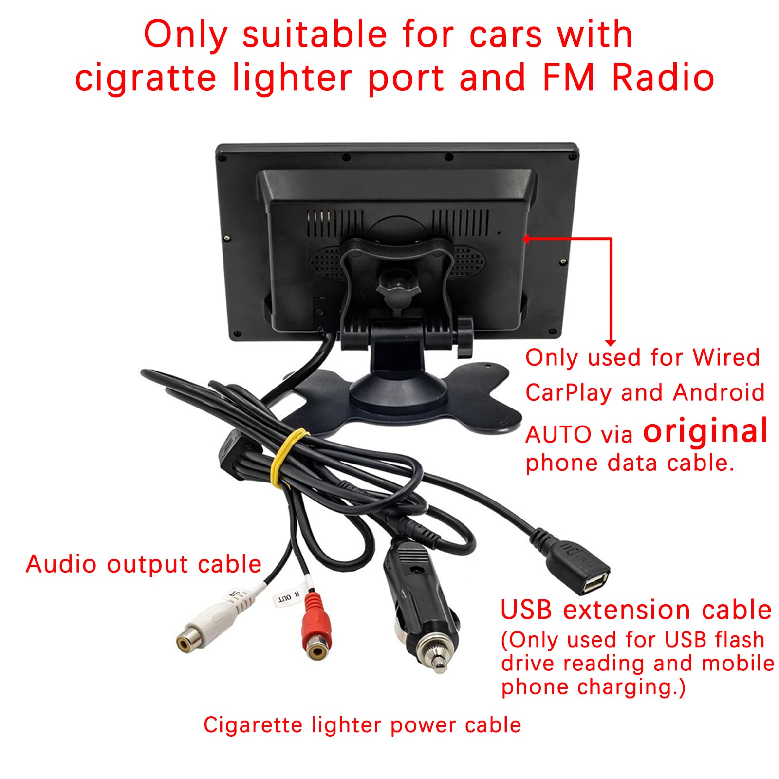 Binize Portable Carplay Screen Navigation, Portable 7 Inch Car Stereo Radio Compatible with Car Play & Android Auto, Touch Screen, Mirror Link ,Bluetooth for All Vehicles & Trucks