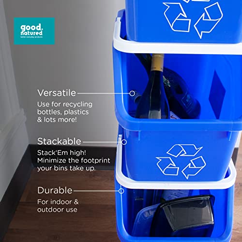 Good Natured Stackable Recycle Bin with Handle, 6 Gallon / 25 Liter - Ideal for Kitchen, Home & Indoor Use - Compact & Small Recycling Bin - Perfect for Recycling Cans, Blue Recycle Bin for Easy Trash Sorting