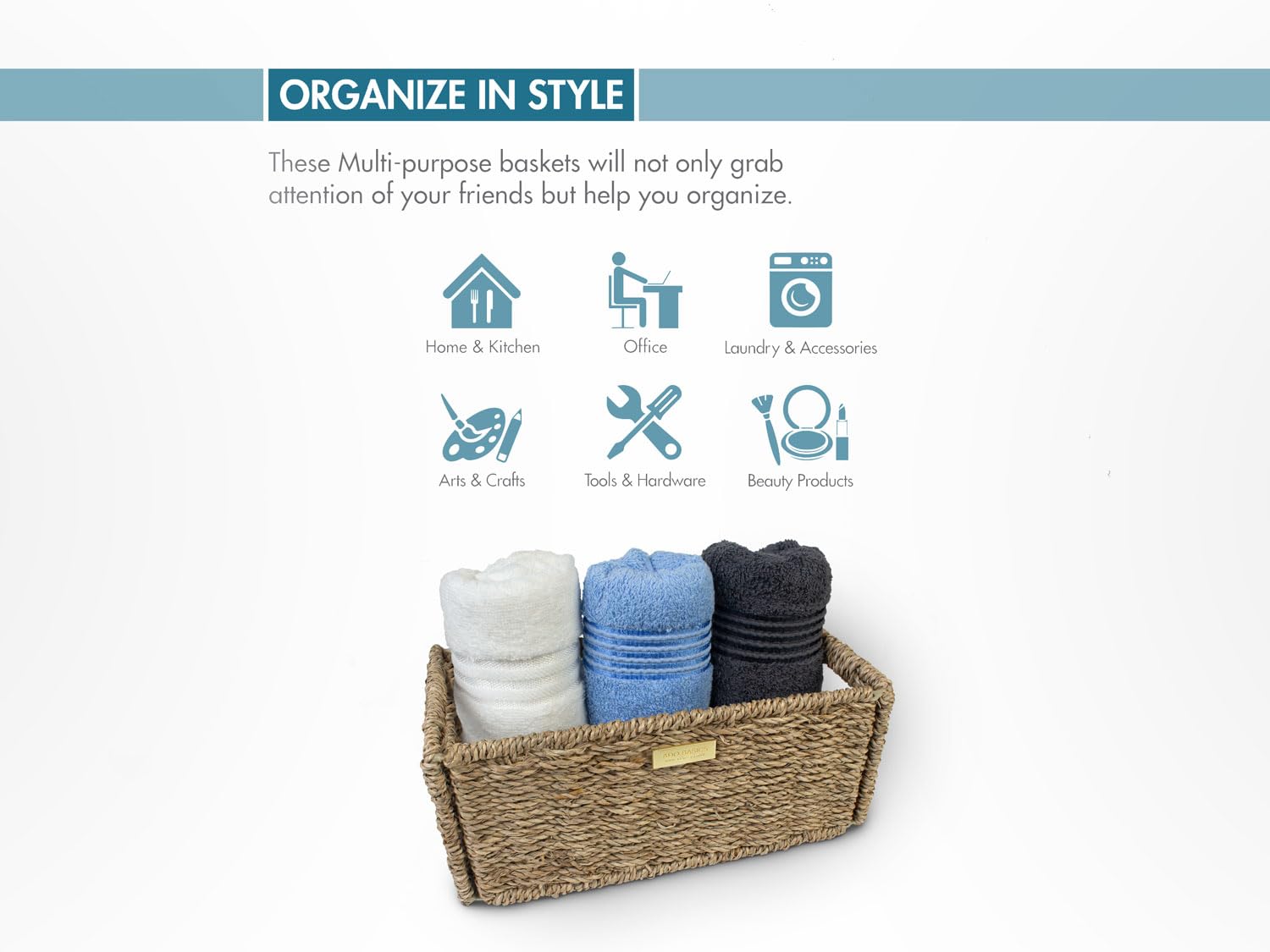 ADO Basics Hand Woven Seagrass foldable Wicker Basket 11.3x6x5 inches