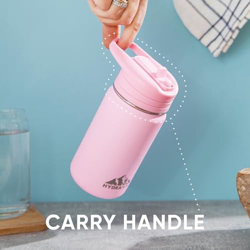 Hydrapeak Mini 14oz Water Bottle with Straw Lid, Stainless Steel Double Wall Insulated Water Bottle | Leak-Proof and Spill-Proof Water Bottle, 24 Hours Cold (Cloud)