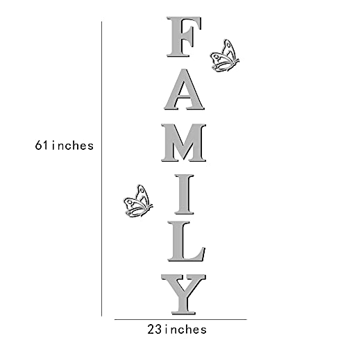 Doeean Family Wall Decor Letter Signs Acrylic Mirror Wall Stickers Wall Decorations for Living Room Bedroom Home Decor Wall Decals (Silver, 61 X 23)