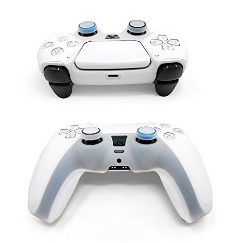 6amLifestyle PS5 Controller Skins Cover Anti-Slip Silicone Controller Grip Protector for Playstation 5 DualSense PS5 Controller (Black and White Controller Skin + 8 Thumb Grips)