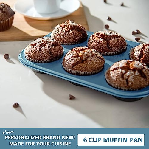 Baking Pans Set with Nonstick Coating - UltraThick Professional 8-Piece Bi-Color Pans including Cookie Sheet, Muffin, Loaf, Cake Pans, and Cooling Rack - Heavy Duty, Dishwasher Safe (Grey&Blue)