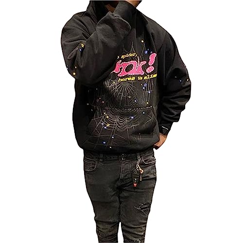 Amiblvowa Y2k Hoodies for Women Man Spider Web Graphic Oversized Hooded Pullover Sweatshirt Sudaderas Gothic Jacket (A Black Pull On, S)