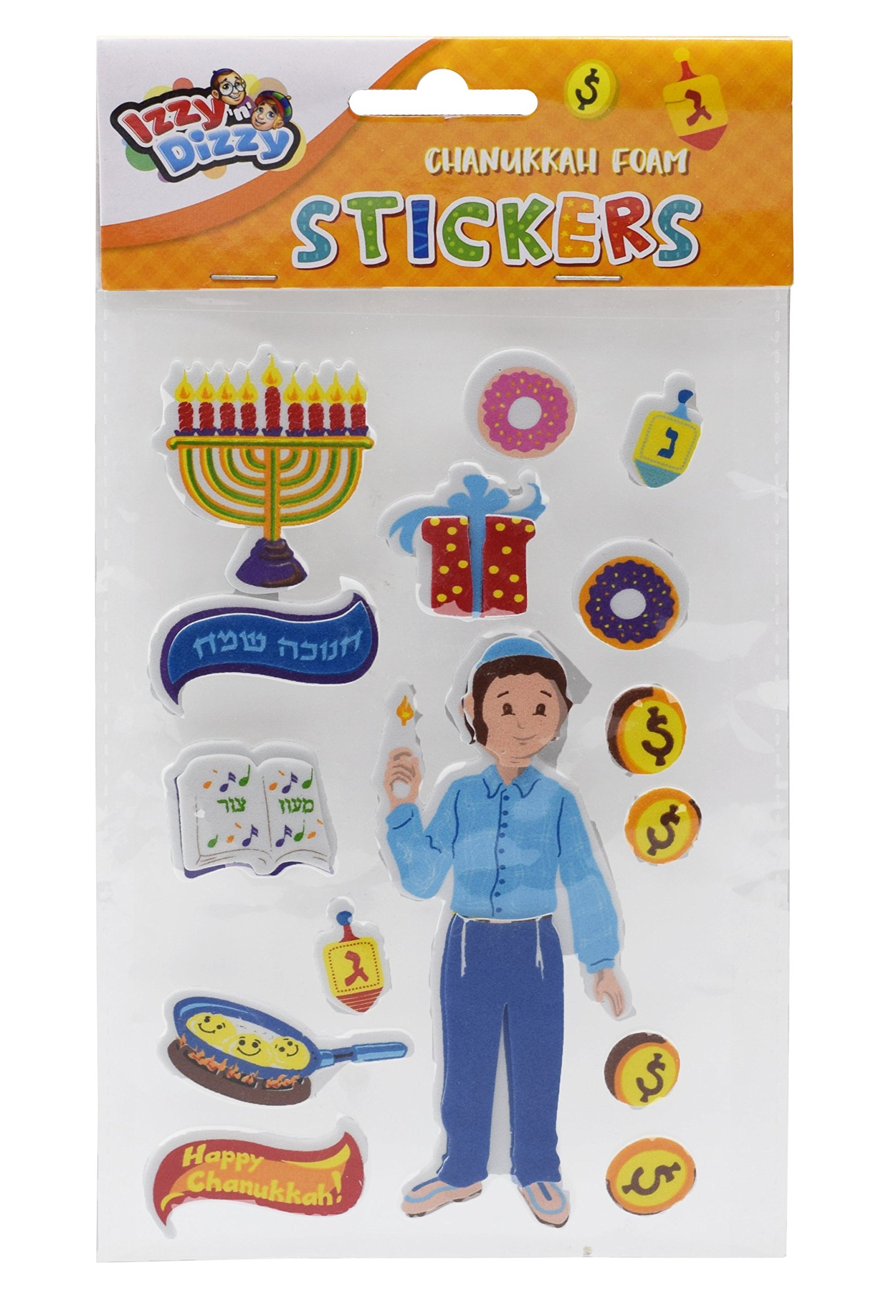 Chanukah Foam Stickers - 4 Pack - Dreidels, Menorahs and More - Hanukah Stationary, Arts and Crafts - Gifts and Games - Izzy 'n' Dizzy