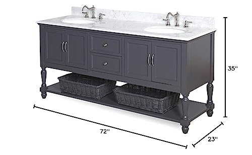 Kitchen Bath Collection Beverly 72-inch Double Bathroom Vanity (Marine Gray/Carrara): Includes Marine Gray Cabinet with Authentic Italian Carrara Marble Countertop and White Ceramic Sinks