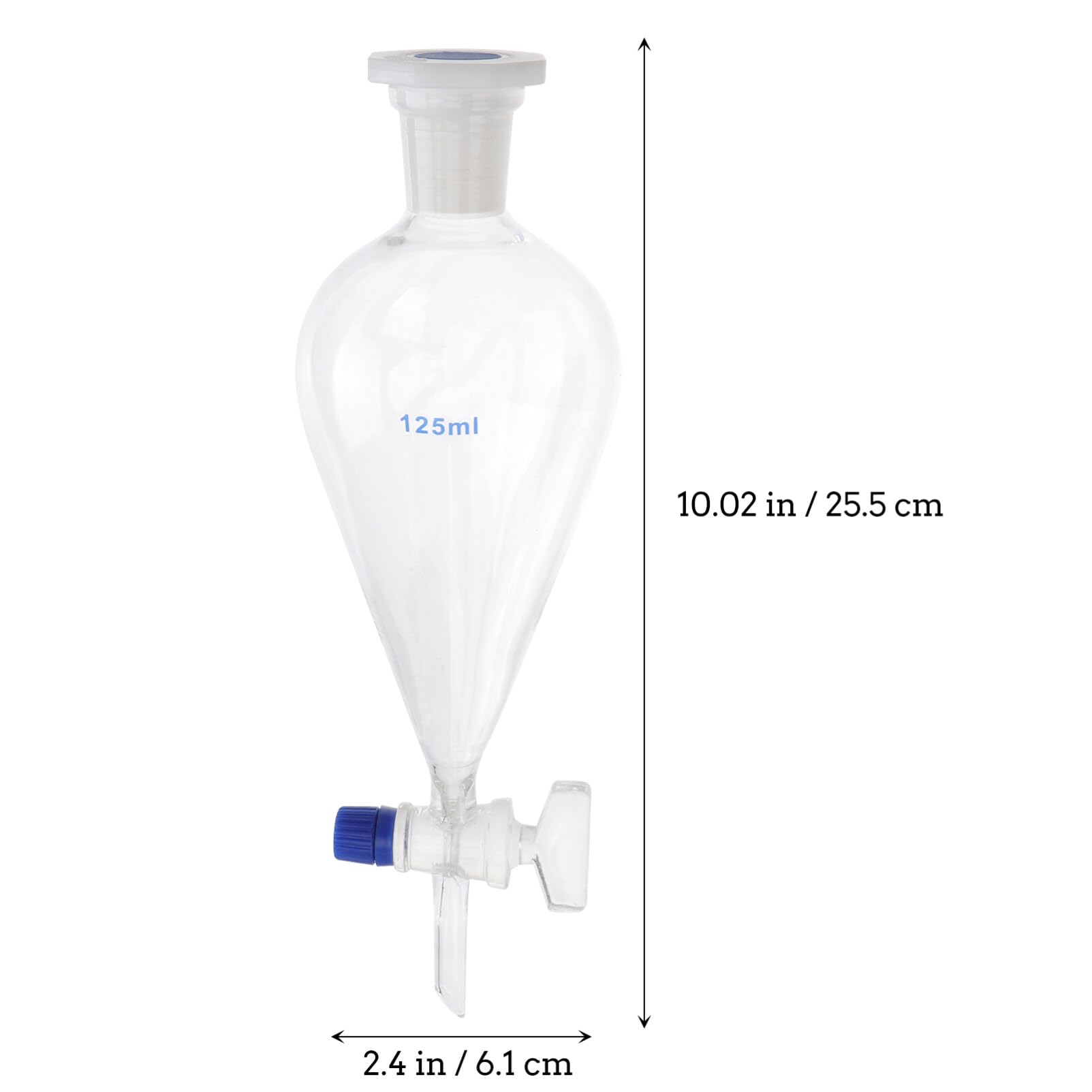 Separatory Funnel Pear Funnels, 125ml Thickened Glass Separating Funnel, Leak-Proof Screw Cap, Stopcock Style and Logo Color Random, Lab Glassware
