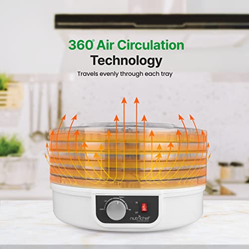 Food Dehydrator Machine - Dehydrate Beef Jerky, Meats, Mushrooms, Fruits & Vegetables - Great For At Home Use - Uses High-Heat Circulation for Even Dehydration - 5 Easy to Clean Stackable Trays.