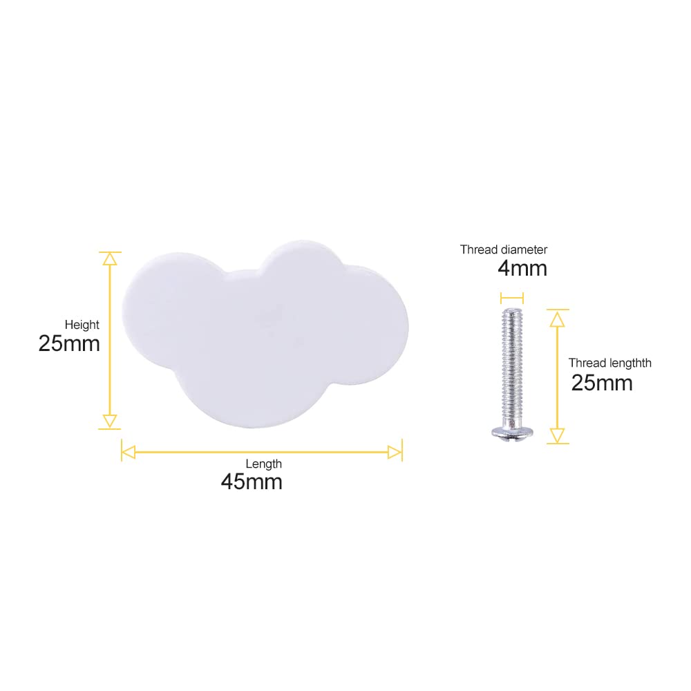 Mgoodoo Cloud Cartoon Kids Room Knob, 4.5cm Cute White Dresser Handles Soft Rubber Decor Pull for Door Wardrobe Toy Organizer Box Bookcase Bedroom Single Hole