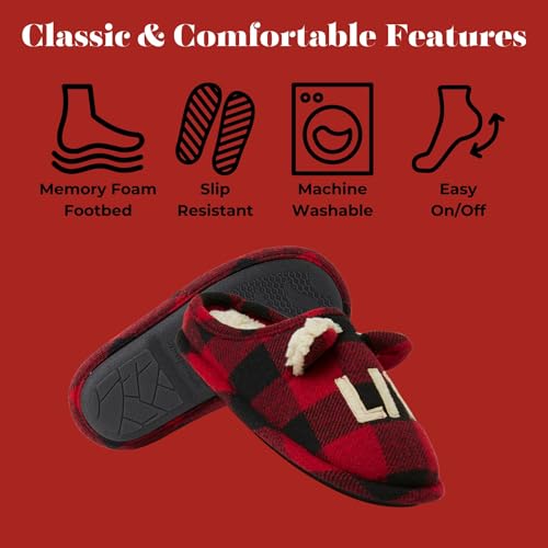Dearfoams baby girls Unisex-child Lil Bear and Bear Slipper, Lil Bear Buffalo Plaid, 4-5 Big Kid US