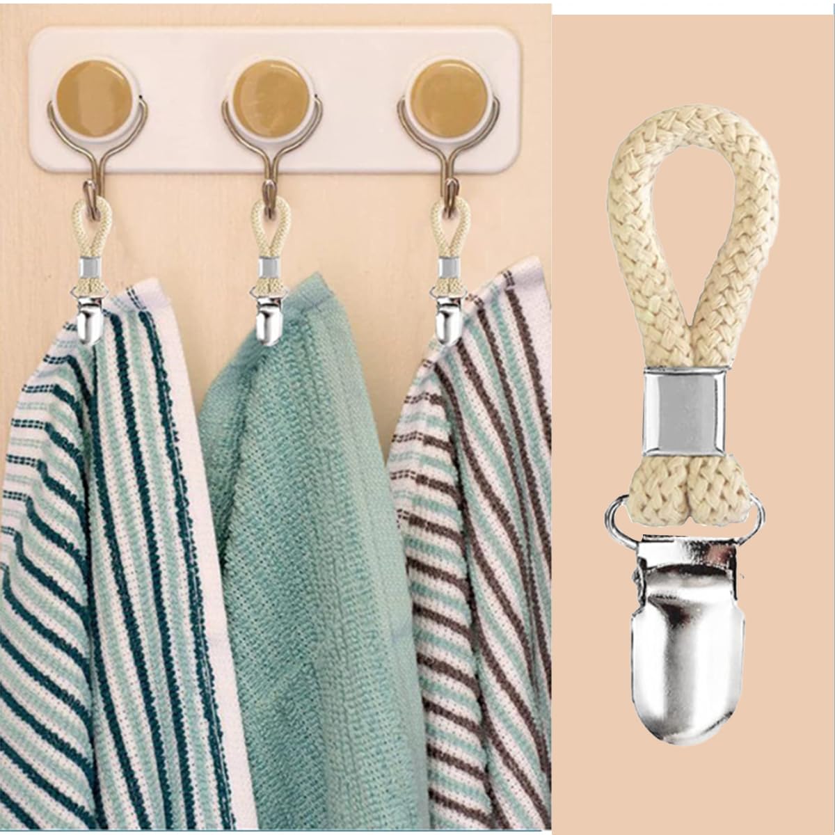 Xzhixiao 4pcs Rust-Resistant Metal Cotton Rope Towel Clips, Hanging Clips for Drying Towels and Other Fabric Items, Suitable for Home Bathrooms