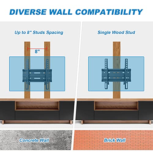 Tilting TV Wall Mount Bracket Low Profile for 13-42 Inch Flat Screen TVs & Monitors, Universal Tilt TV Monitor Mount Fits 8" Wood Studs VESA 200x200mm by Pipishell