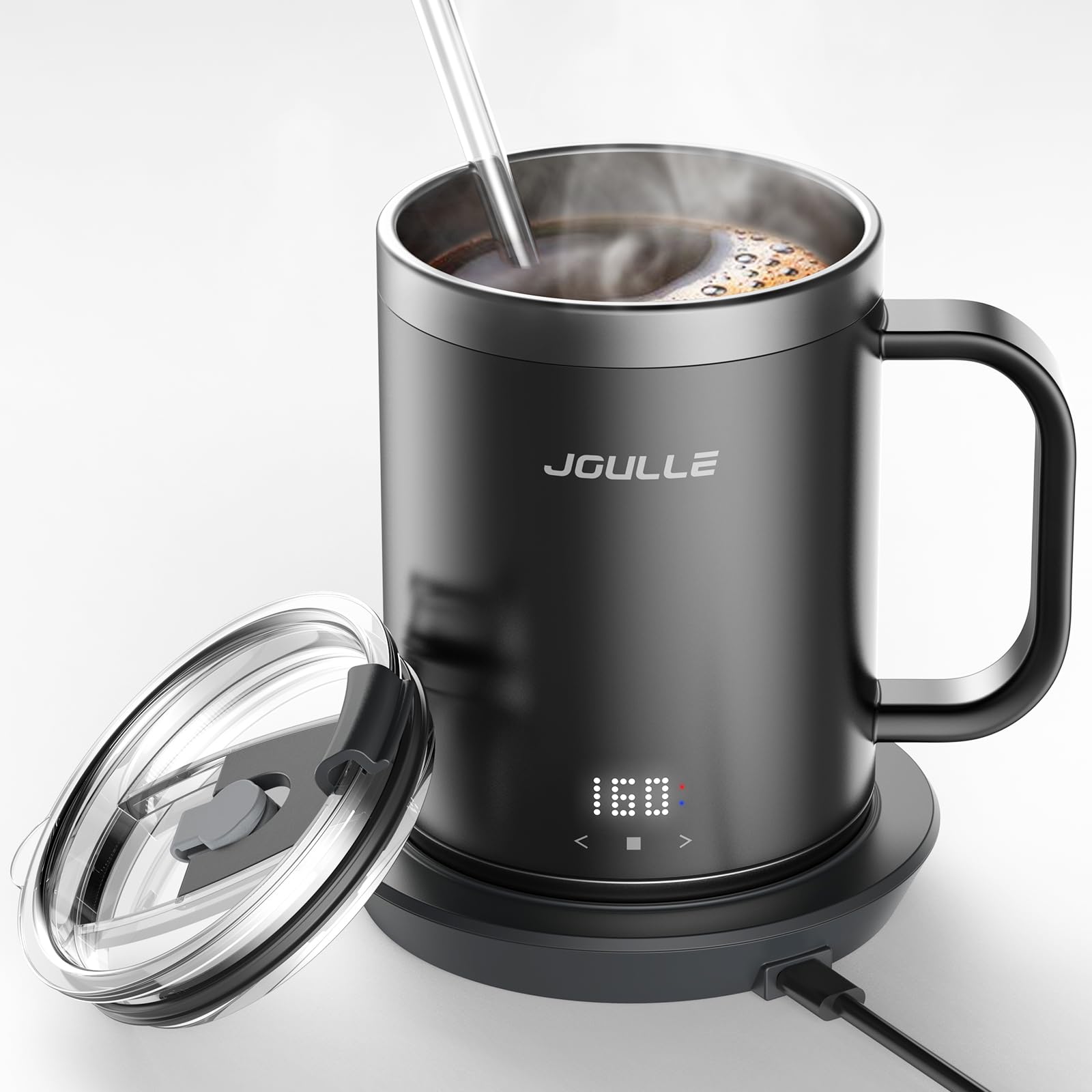 Coffee Mug Warmer Set for Desk, Electric Coffee Cup Warmer with Temperature Control & Self-Heating for Coffee, Beverage, Milk, Tea, LED Temp and Battery Level Display, 14oz (Cup Included)