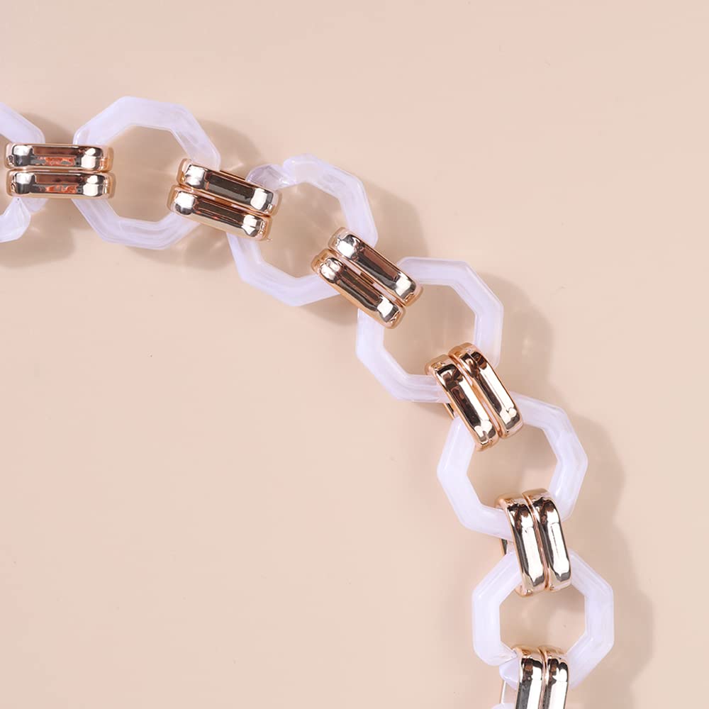 Chargances White Resin Purse Chain Strap Hexagon Link Bag chain Replacement Shoulder Cross Body Bag Handbag Chain with Mental Claps for Women (White)