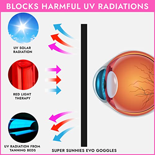 Super Sunnies Flex Flexible UV Eye Protection, FDA Compliant Individual Tanning Bed Goggles Eyeshields, Glasses, With a Clear Case/Box (Pink)