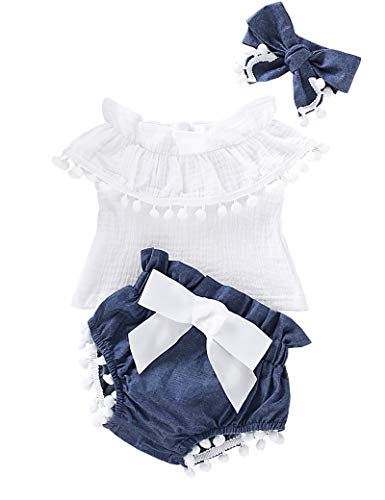 Newborn Baby Girls Clothes Floral Sleeve Romper+ Floral Short Pant 2pcs Summer Outfit 0-3 Months Blue