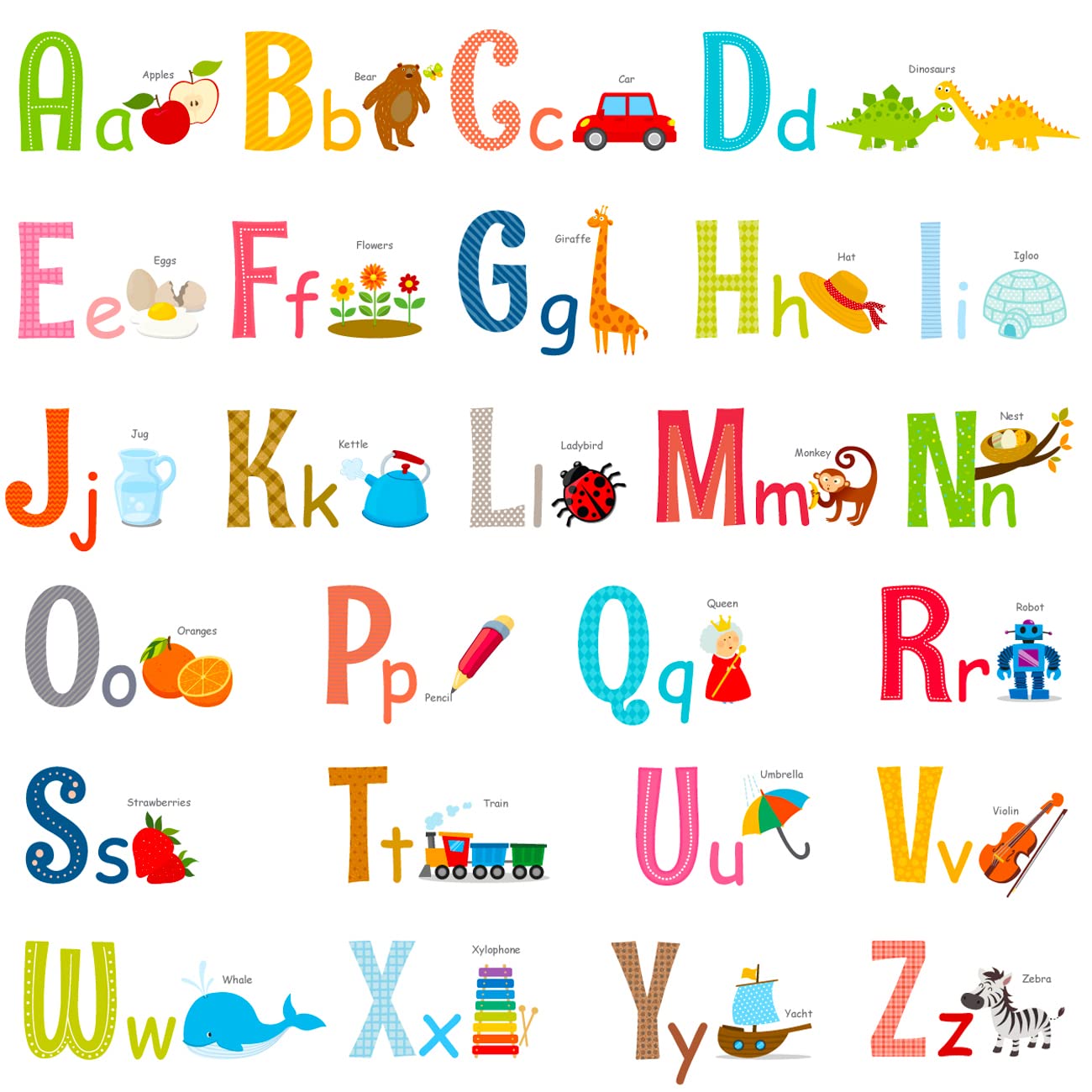 DECOWALL DA-1701 Alphabet ABC with Pictures Kids Wall Stickers Wall Decals Peel and Stick Removable Wall Stickers for Kids Nursery Bedroom Living Room (Large) d?cor