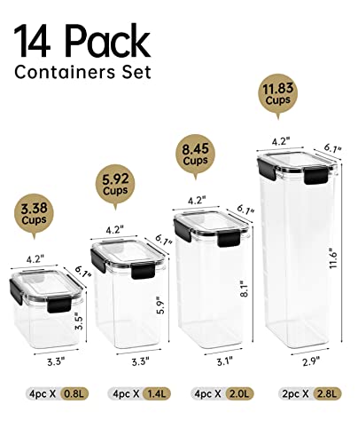 Airtight Food Storage Container Set, 15 Pack Cereal Containers Plastic Food Canisters with Lids, BPA Free,for Pantry Organization Flour Sugar Storage, Marker and Labels