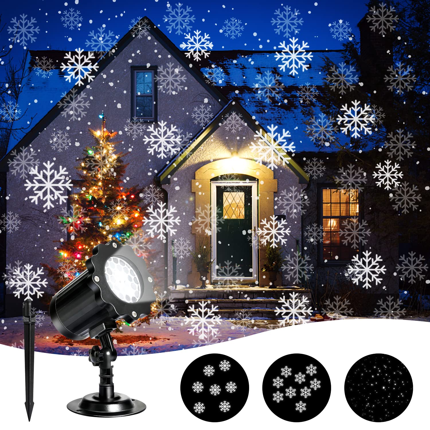 Christmas Projector Lights Outdoor Waterproof,3 Kinds of Snowflake Projector Lights Outdoor Christmas Decorations,Indoor Christmas Lights Decor for Party,Xmas,Holiday,Home,Birthday,Garden