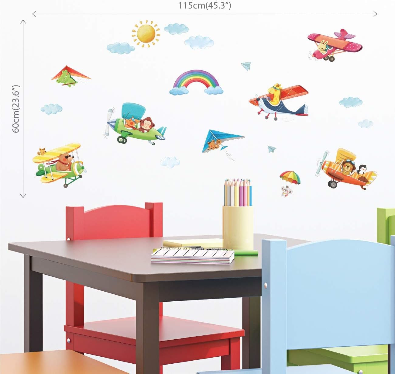 DECOWALL DS-8026 Animal Airplanes Kids Wall Stickers Wall Decals Peel and Stick Removable Wall Stickers for Kids Nursery Bedroom Living Room (Small) d?cor