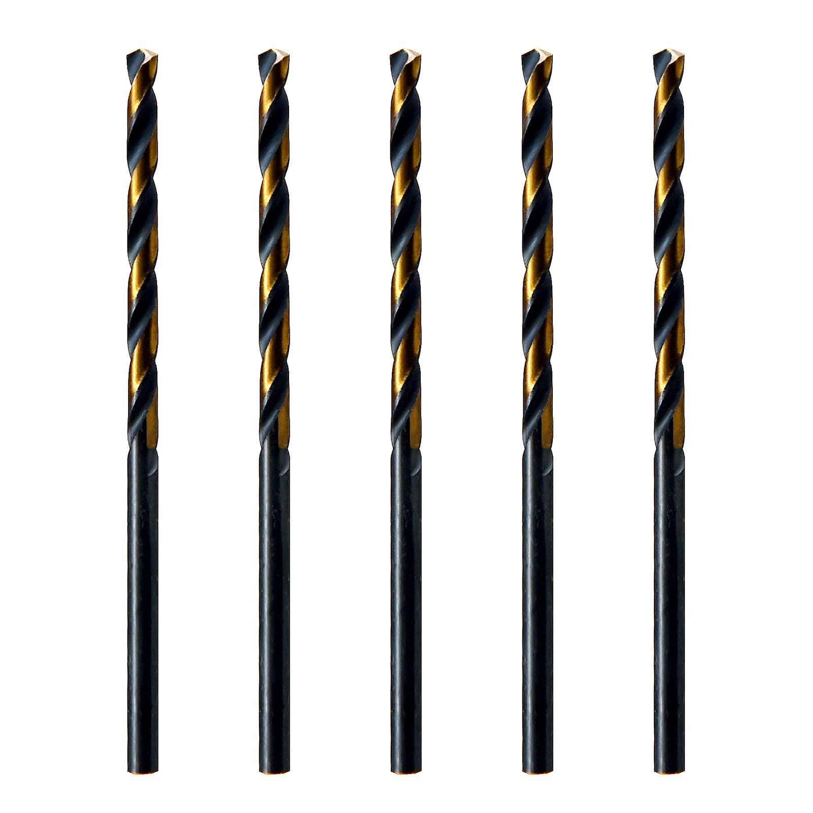 MAXTOOL 9/64" 5pcs Identical Jobber Length Drills HSS M2 Twist Drill Bits Fully Ground Black & Bronze Straight Shank Drills; JBF02H10R09P5