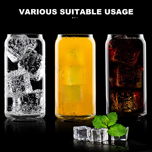 Beer Can Glass,6pack Drinking Cups With Straws and Lids, Can Shaped Glass Cups 16 oz, Cute Iced Coffee Cup Tumblers, Cold Drink Glassware, Unique Water, Tea, Cocktail Glass Set, Great Gift