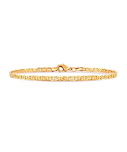 Barzel Womens Gold Anklet Flat Mariner 18K Gold Plated Flat Marina Link Anklet for Women - Made In Brazil (10.00)