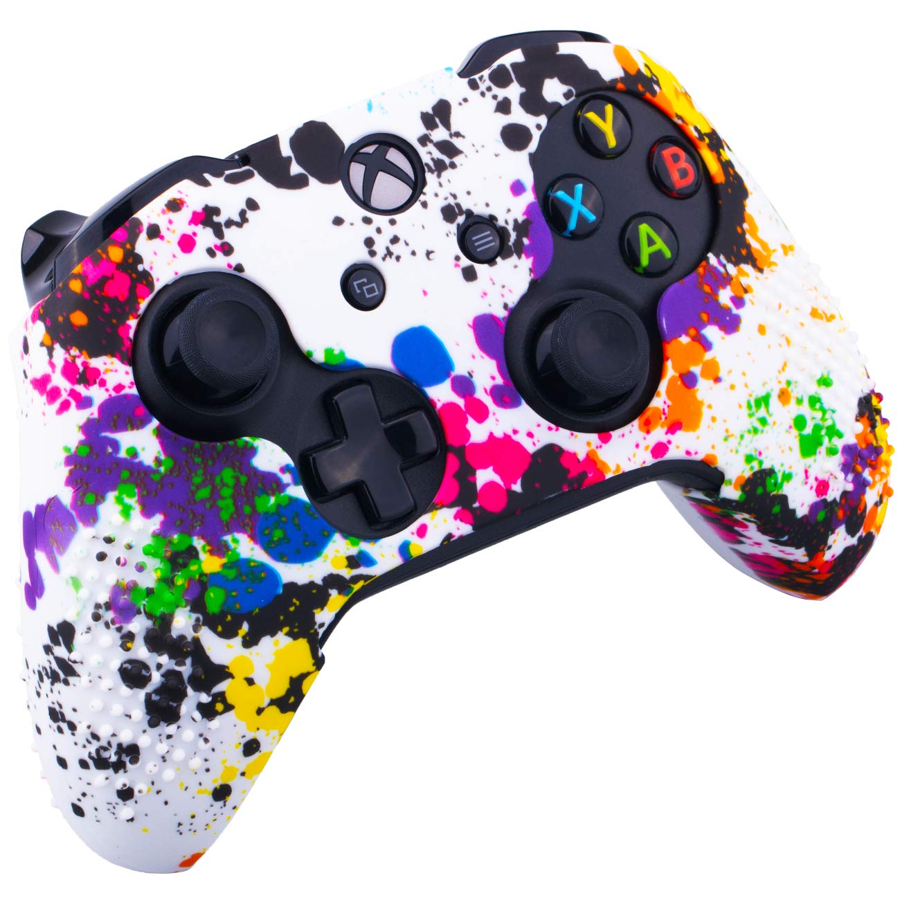 9CDeer Studded Protective Customize Transfer Printing Silicone Cover Skin Sleeve Case + 8 Thumb Grips Analog Caps for Xbox One/S/X Controller Splashing Graffiti Compatible with Official Stereo Headset