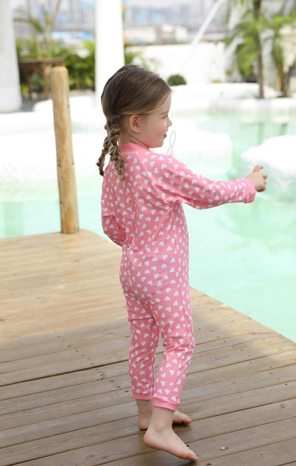 weVSwe Baby Toddler Sun Protection Rash Guard One Piece Pink Heart Girls Swimsuit Crotch Zipper for Easy Diaper Changes Newborn