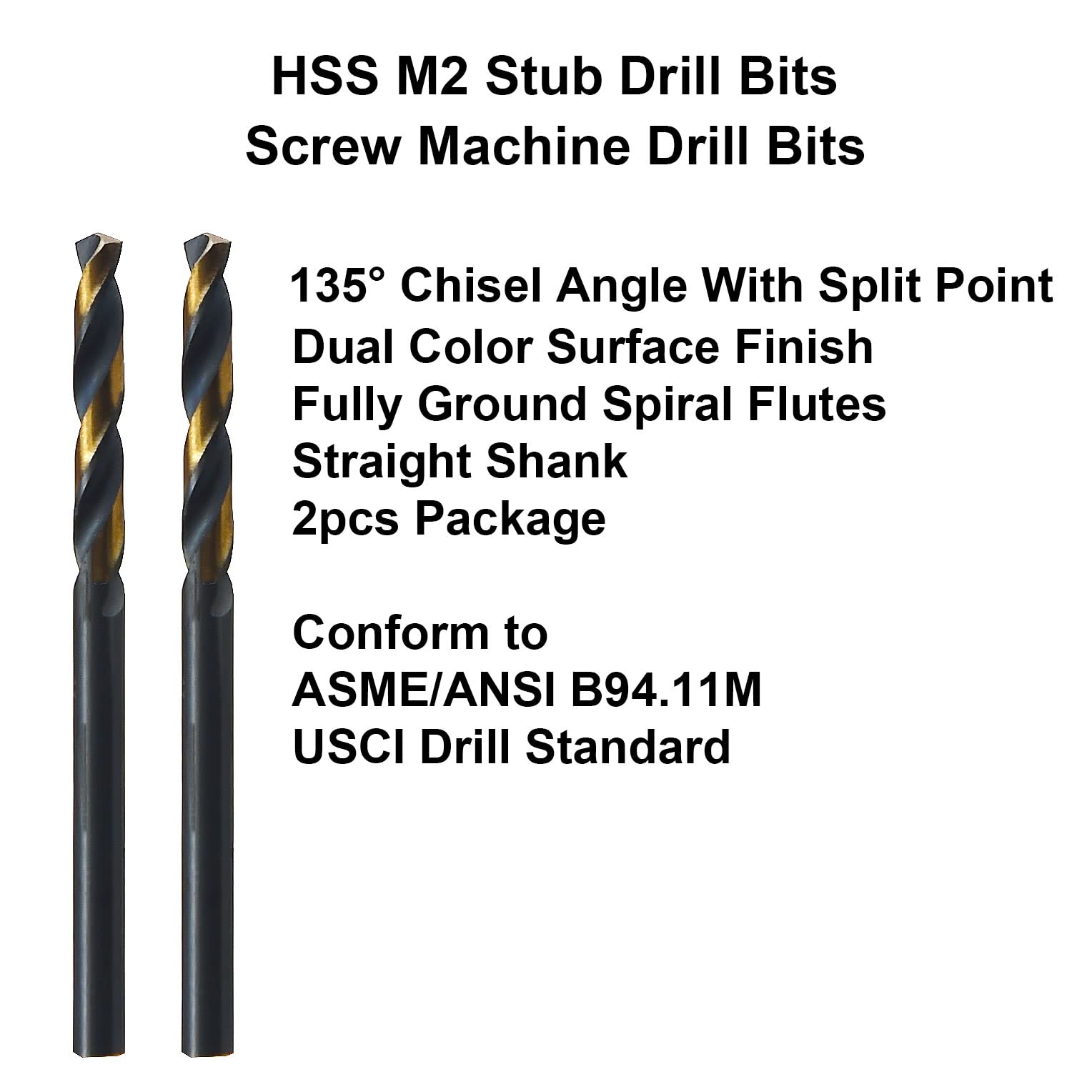 MAXTOOL No.1 2pcs Identical Screw Machine Drills Dia 0.228" HSS M2 Twist Stub Drill Bits Wire Gauge Numbered Fully Ground Short Drills; SMN02H10R01P2