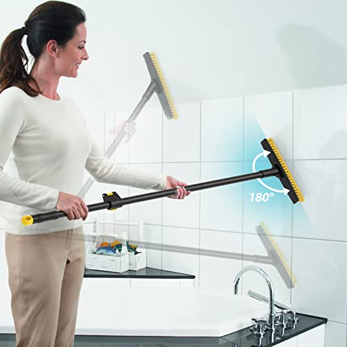 Bonpally Grout Scrub Brush with 57" Telescopic Handle, Shower Floor Brush Scrubber with V-shape Stiff Bristles,Grout Cleaner Brush for Cleaning Tile,Bathroom,Kitchen,Hard to Reach Corners Areas,Yellow