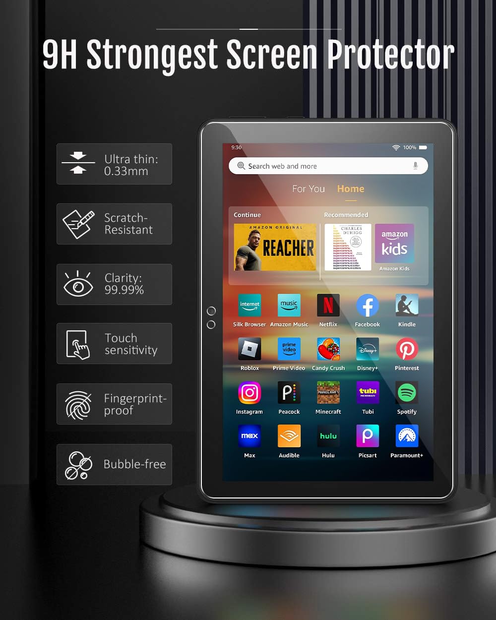 MoKo Screen Protector Fits Amazon Fire HD 8 & 8 Plus Tablet (12th Generation/10th Generation, 2024/2022/2020 Release) 8", Anti-Scratch 9H Hardness HD Clear Tempered Glass Screen Film - Clear