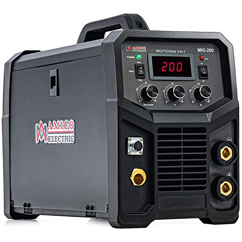Amico MIG-200, 200-Amp MIG/MAG/Lift-TIG/Stick Arc Combo DC Inverter Welder, Compatible Spool Gun SPG15250 Full Size Grey