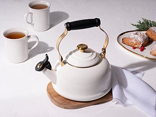Le Creuset Enamel on Steel Whistling Kettle with Gold Finishes, 1.7 qt., White