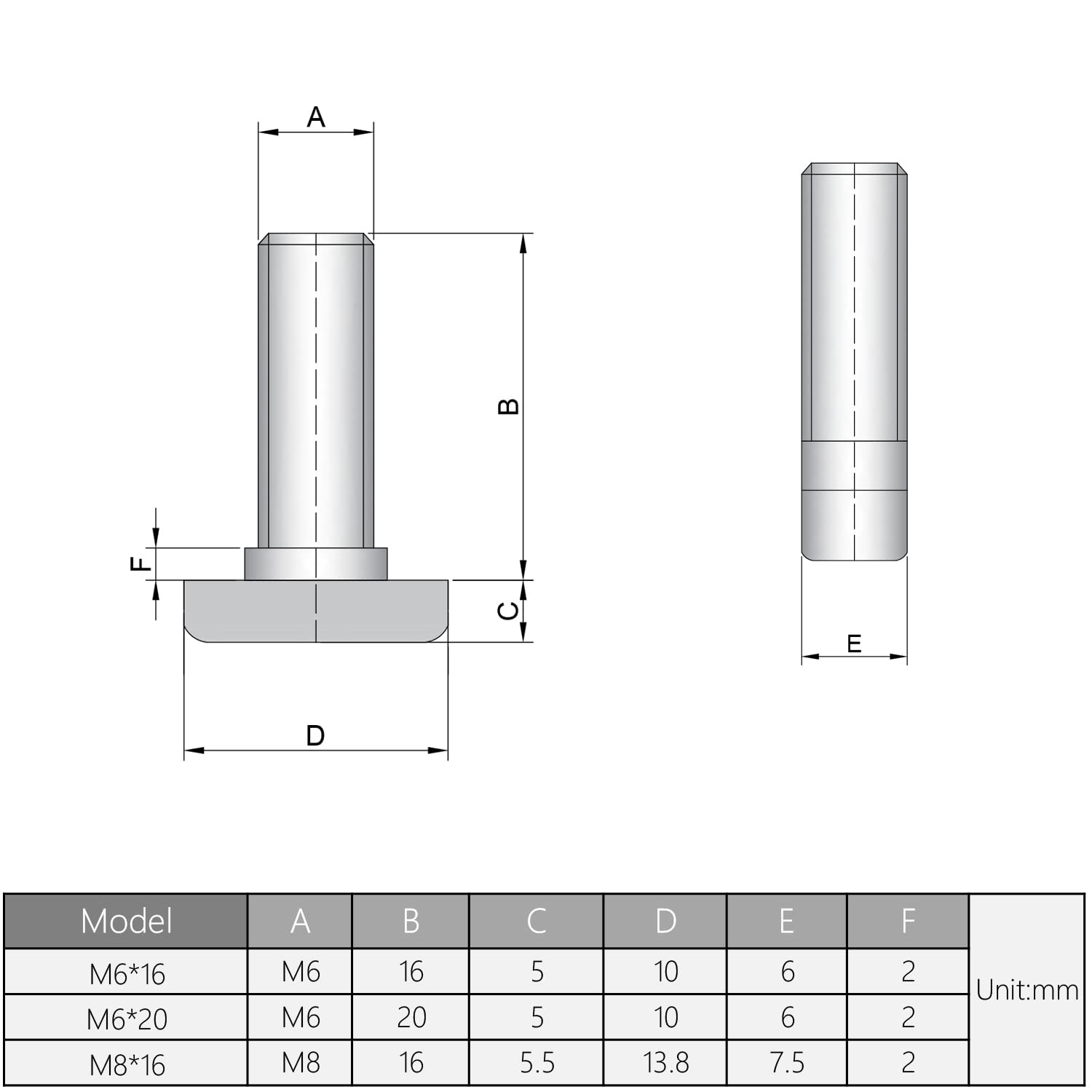 MroMax M6-1x20mm T Slot Bolts Carbon Steel Drop-in Stud Sliding Screw Bolt Metric Hammer Head Bolt for 30 Series Aluminum Extrusions Silver 20Pcs