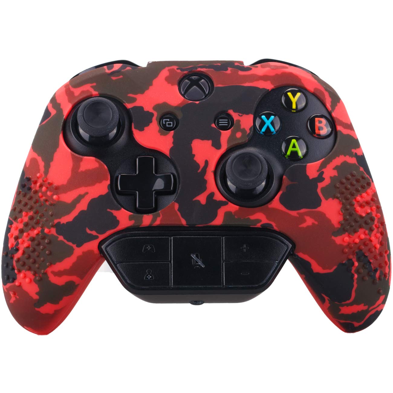 9CDeer Studded Protective Customize Transfer Printing Silicone Cover Skin Sleeve Case + 8 Thumb Grips Analog Caps for Xbox One/S/X Controller Camouflage Red Compatible with Official Stereo Headset