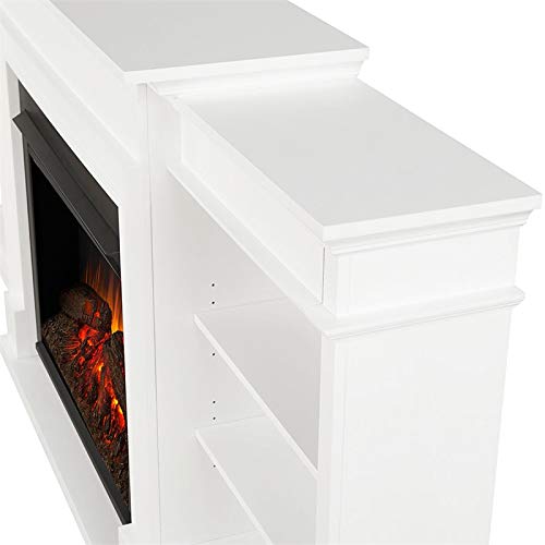 BOWERY HILL Contemporary Electric Wood Fireplace Mantel Heater TV Stand with Remote Control, Adjustable Led Flame, 1500W in White