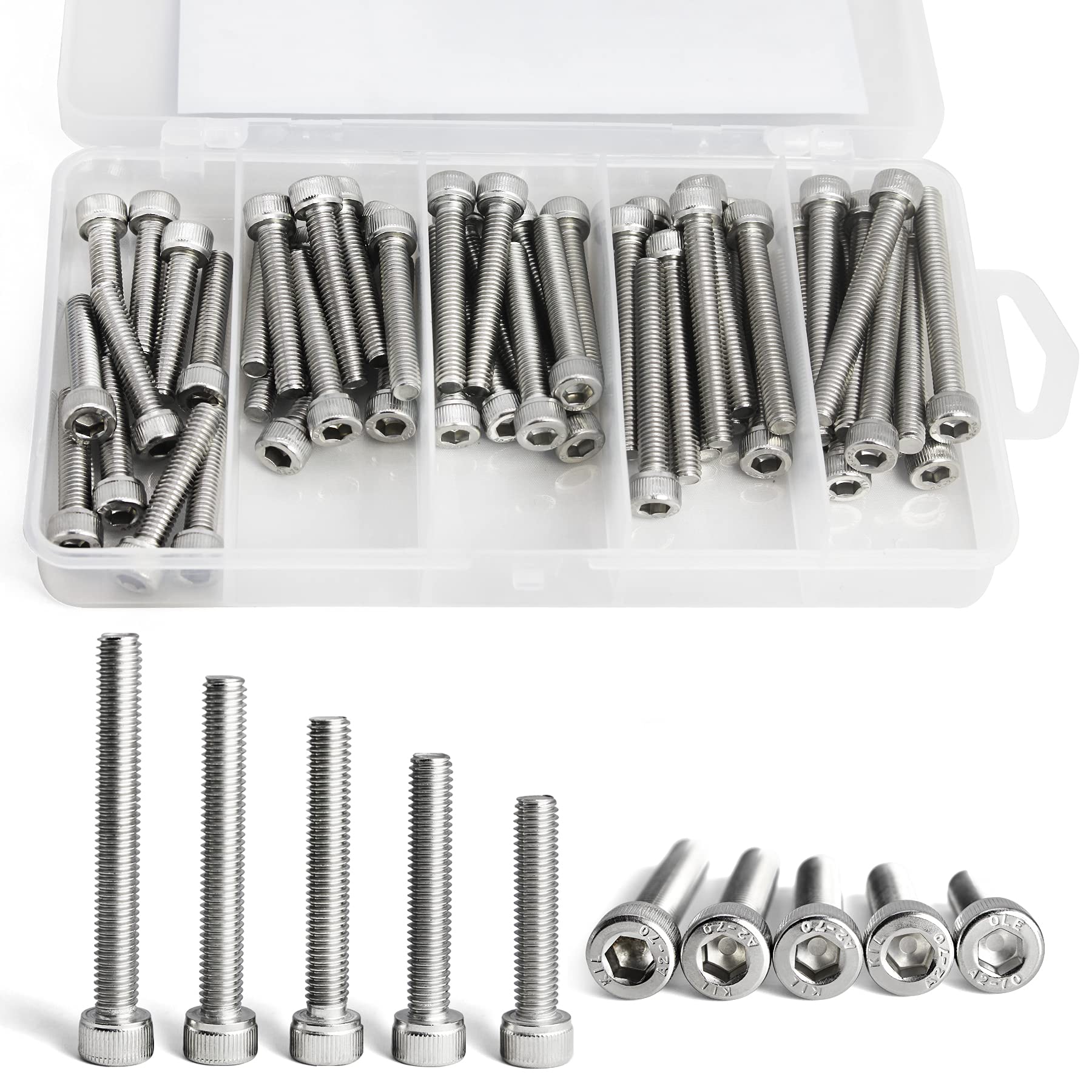 M6 x 30mm 35mm 40mm 45mm 50mm Socket Head Cap Screws Bolts 304 Stainless Steel Machine Metric Hex Socket Screw, 50PCS