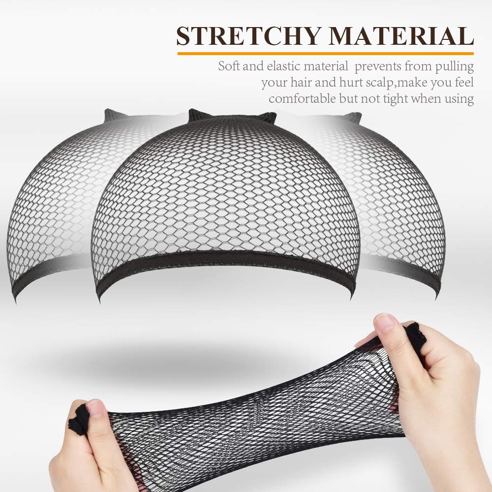 MORGLES 6PCS Wig Cap Non Slip, Black Mesh Net Wig Caps for Women Men, Kids, Weaving Hair Net Close End Fishnet