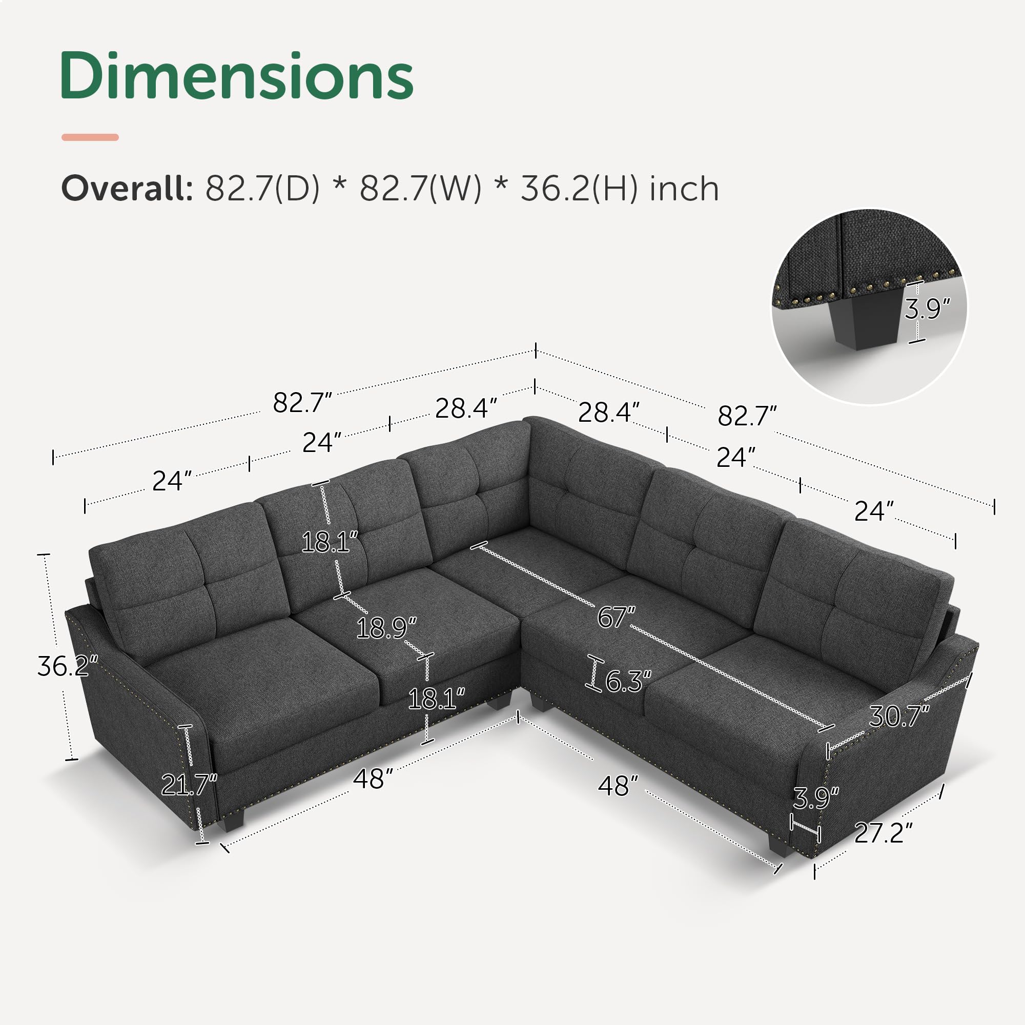 HONBAY Convertible Sectional Sofa L Shaped Couch for Small Apartment Reversible Sectional Couch for Living Room,Velvet Black
