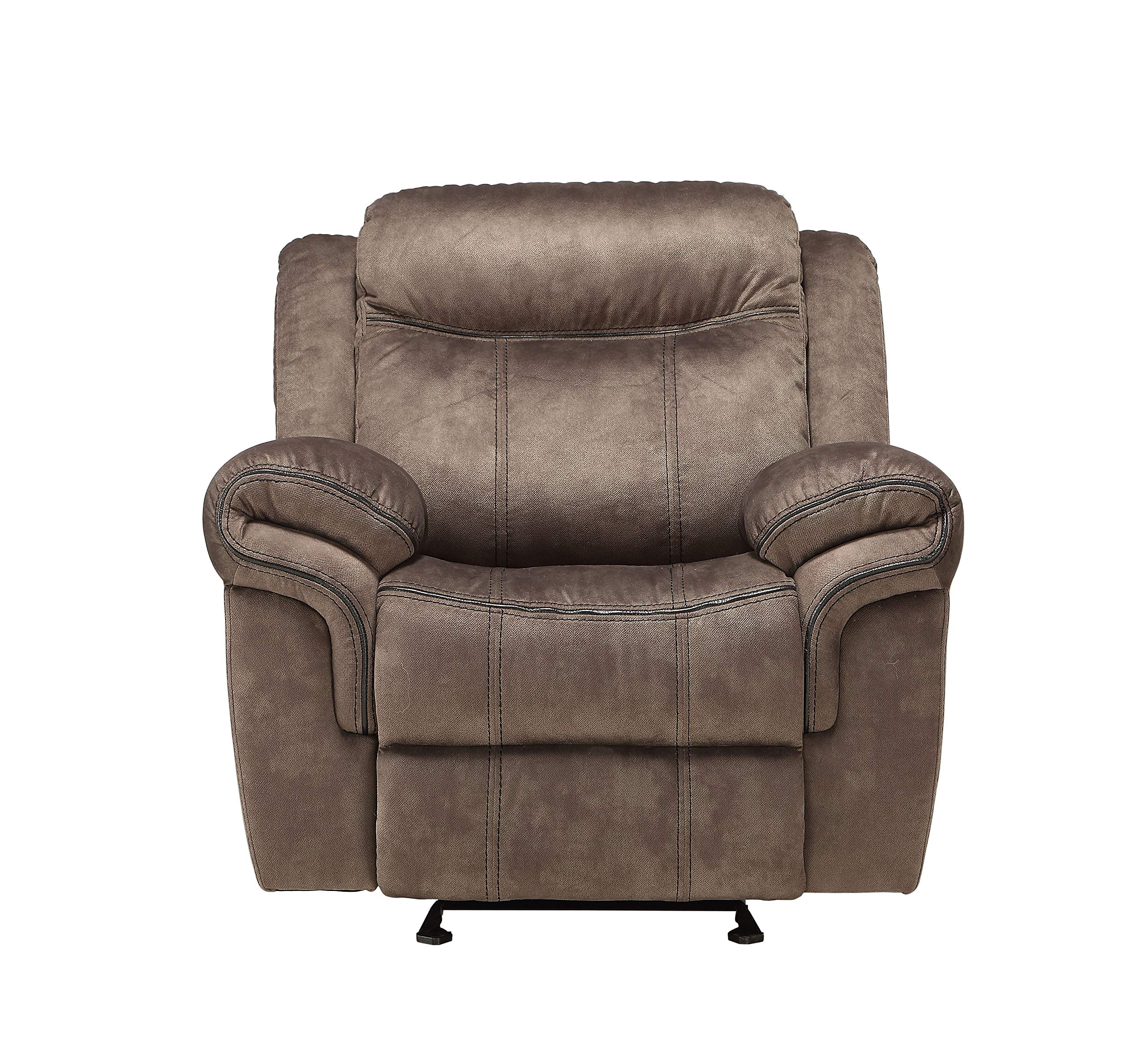Acme Zubaida Velvet Motion Reclining Sofa (2-Tone Chocolate) and Horizontal Tufted Glider Recliner (2-Tone Chocolate) Bundle