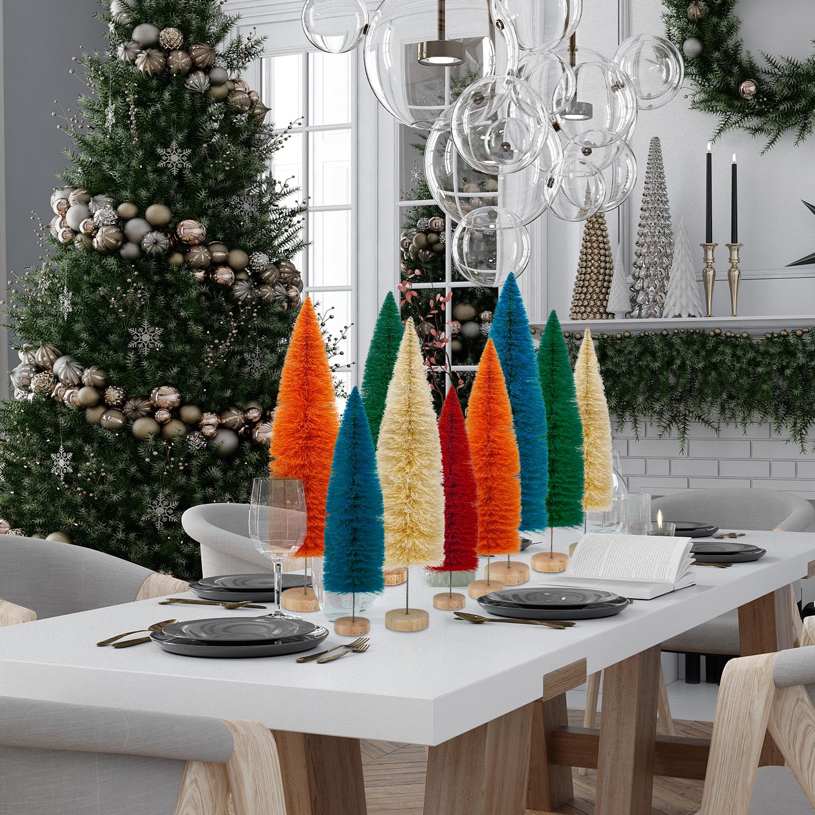 6PCS Christmas Tree, Christmas Village Bottle Brush Fake Trees, Tabletop Christmas Small Pine Tree Decor,Christmas Decor Christmas Party Home Table Craft Decorations Fireplace Decor (RED)