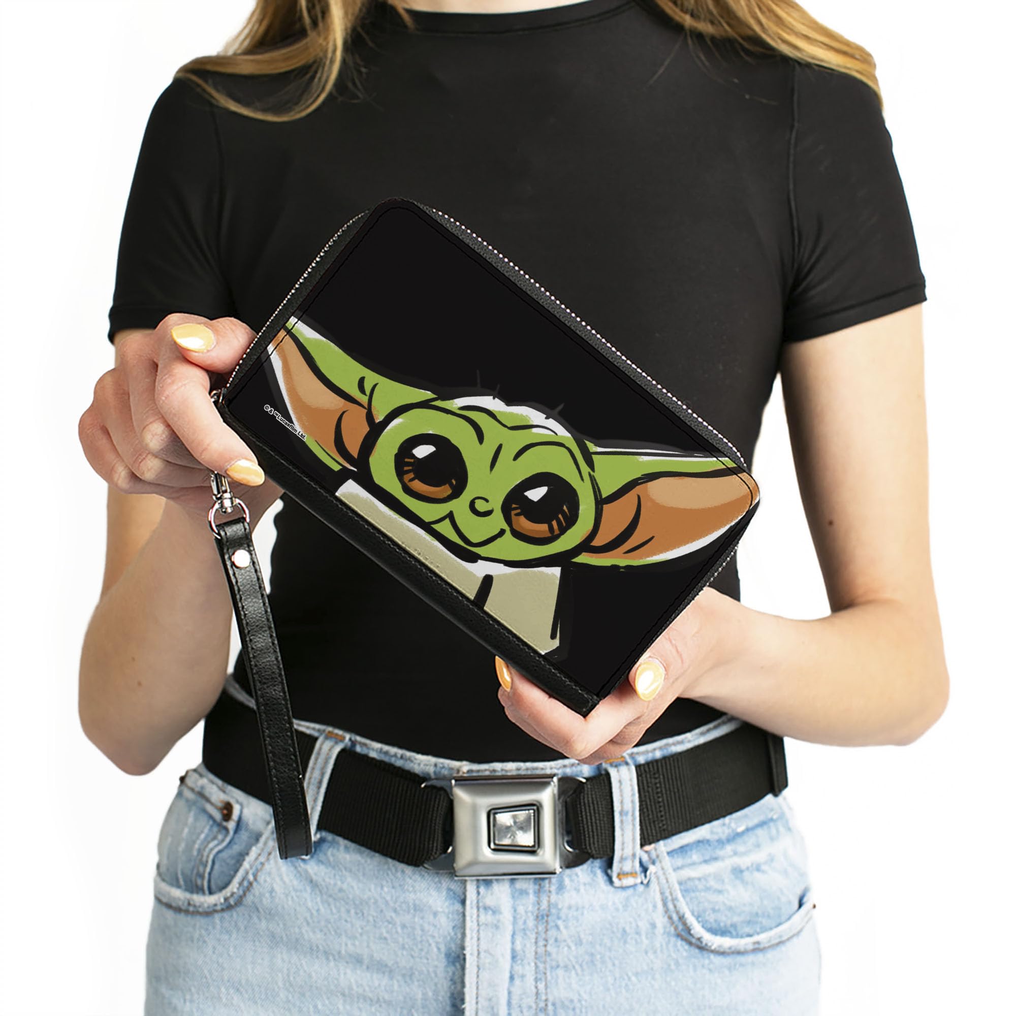 Buckle-Down Women's PU Zip Around Wallet Rectangle-Star Wars The Child, 7.5"x4.5"