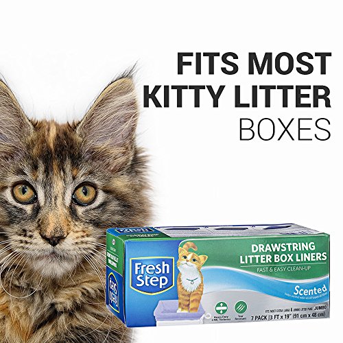 Fresh Step Drawstring Cat Litter Box Liners, Scented, Jumbo Size, 36" x 19" - 7 Count | Kitty Litter Bags, Cat Litter Liners for All Cats To Keep Your Home Clean