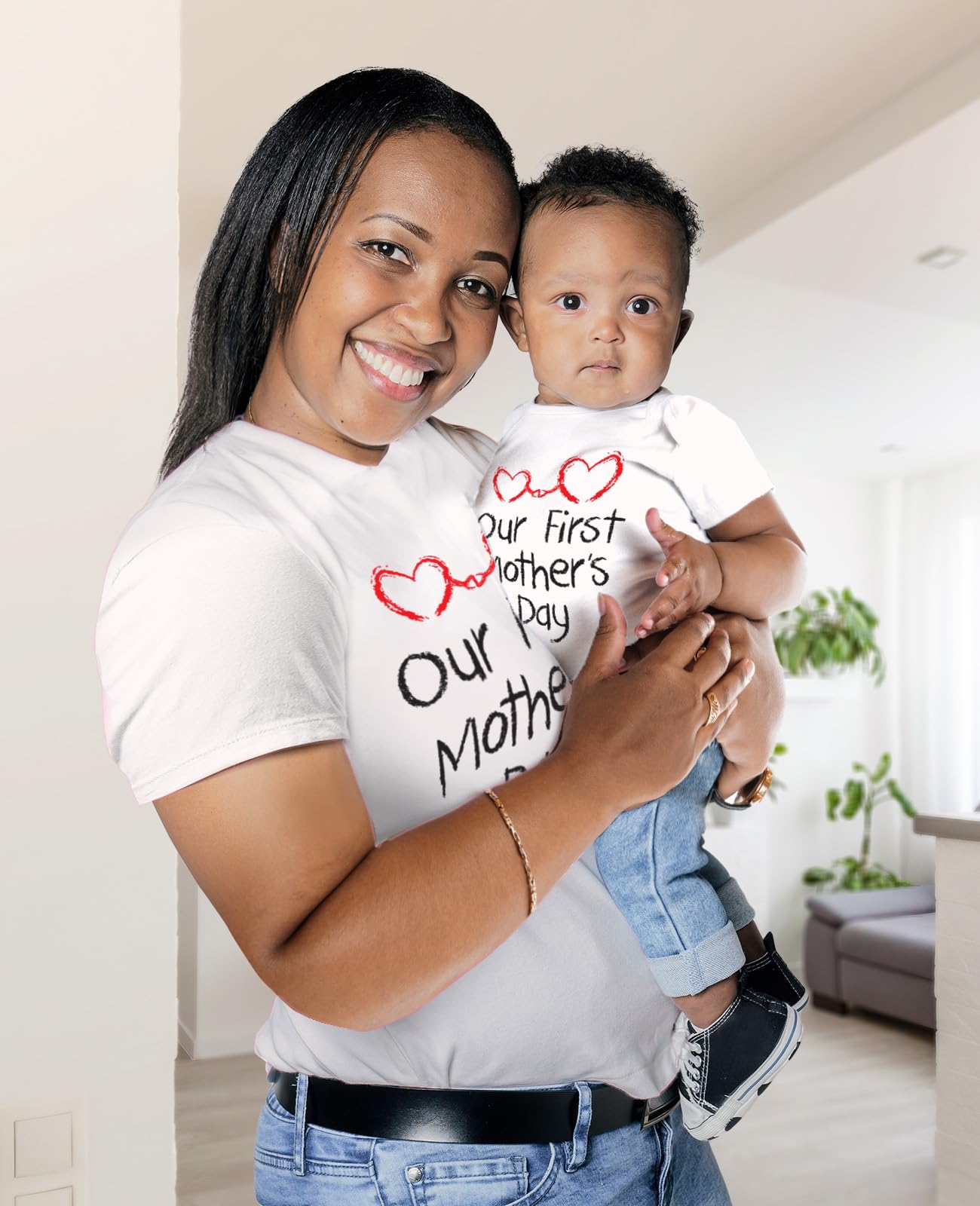Our First Mothers Day Outfits New Mom Gifts Mommy and Me Matching Shirts Set Mom White Medium/Baby White 12M (6-12M)