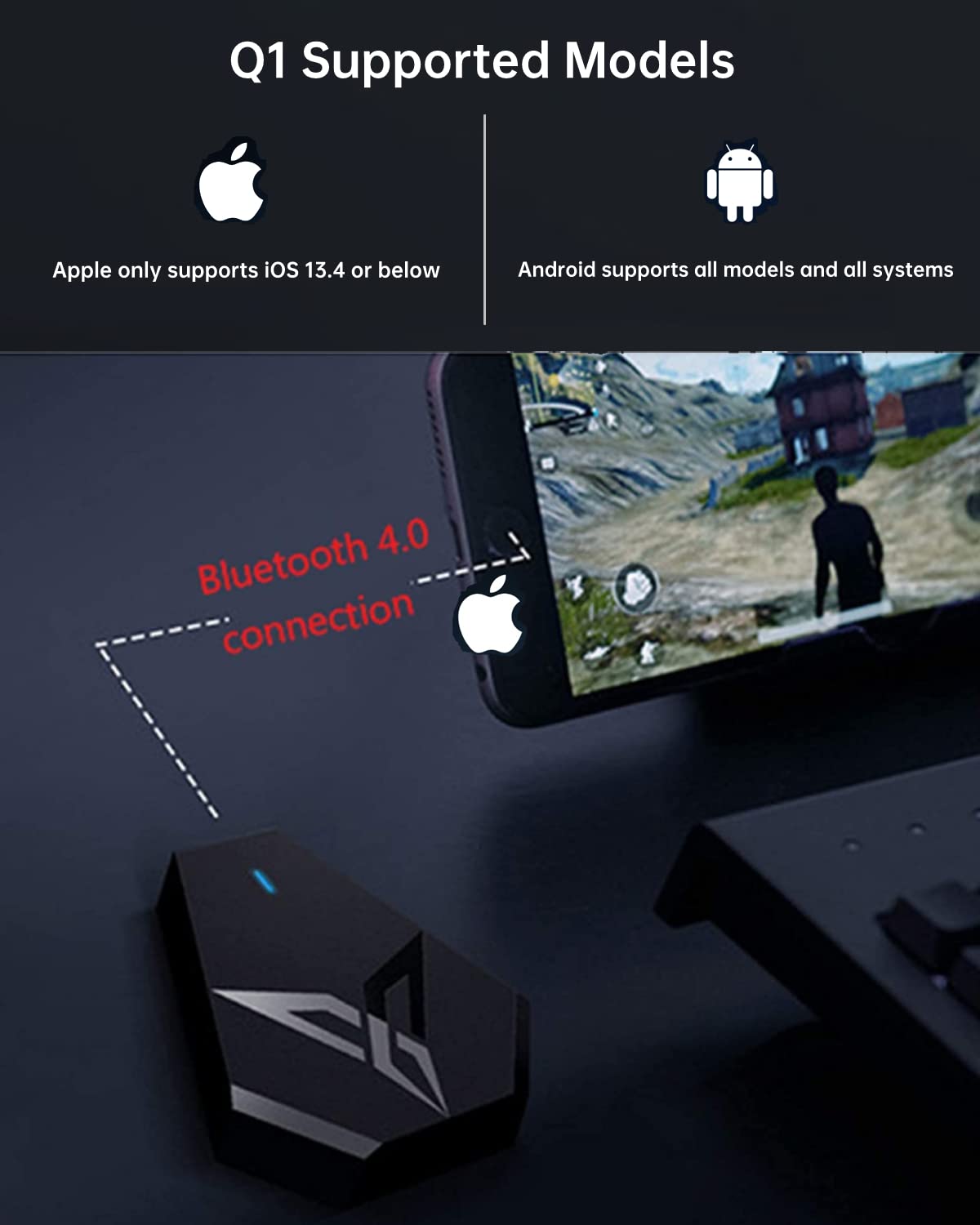 MODJUEGO Keyboard Mouse Converter-Q1 Portable Mobile Gaming Adapter for PUBG Android IOS Mobile Phone Gaming(Note: Not applicable to IOS 13.4 and above)